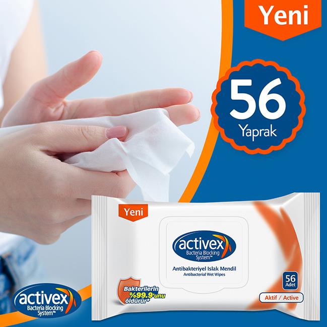 ACTIVEX ANTİBAKTERİYEL ISLAK MENDİL HASSAS 56'LI - Cildiniyenile.com